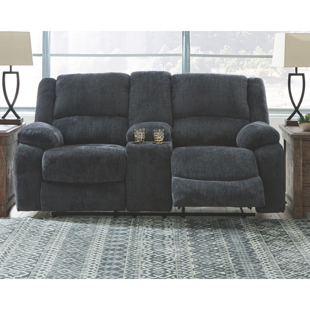 Draycoll Reclining Loveseat with Console - Slate| Ruffs-Furniture